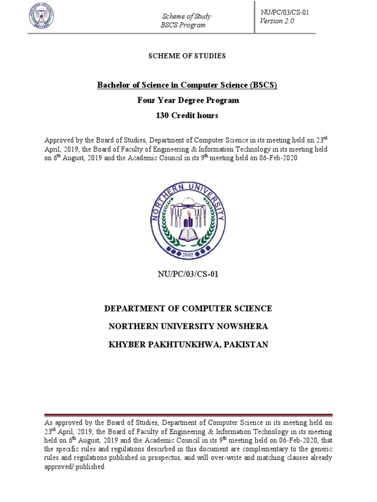 Scheme of Study BSCS - 2020!02!02 (Updated) | PDF | Integral | Function ...