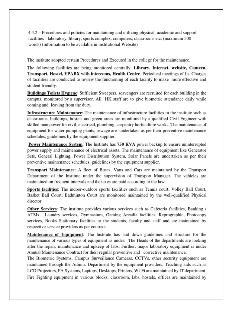 Facility Maintenance Procedures Overview | PDF | Infrastructure | Transport
