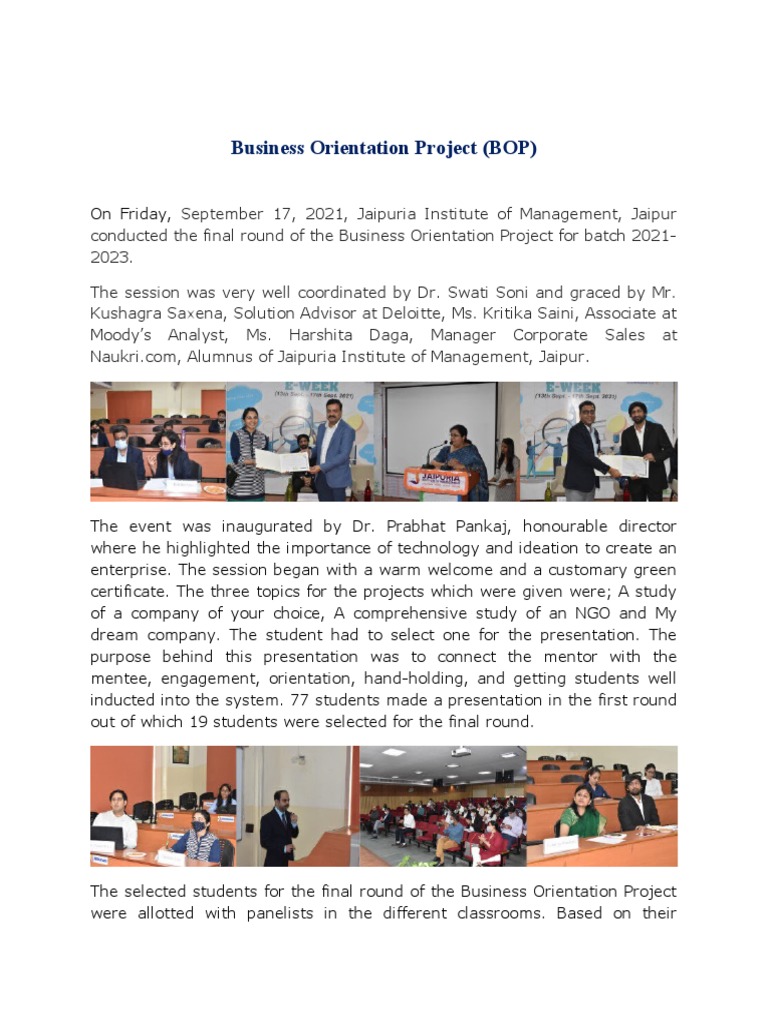 Business Orientation Project (BOP) | PDF