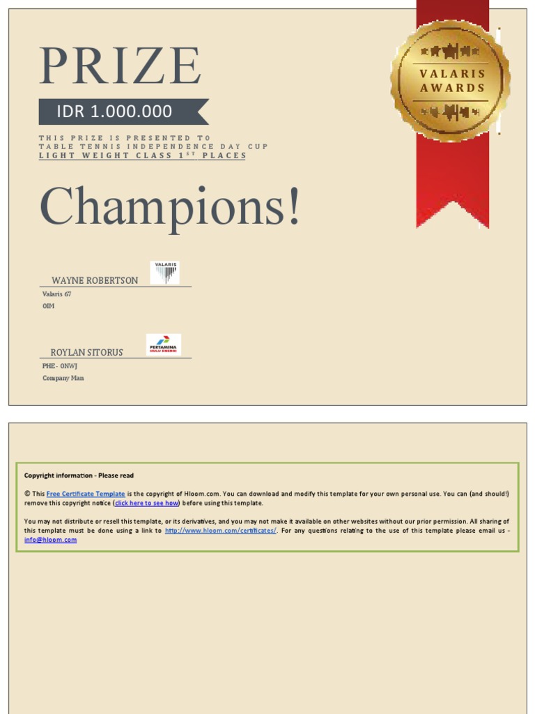 Blank Prize Certificate | PDF