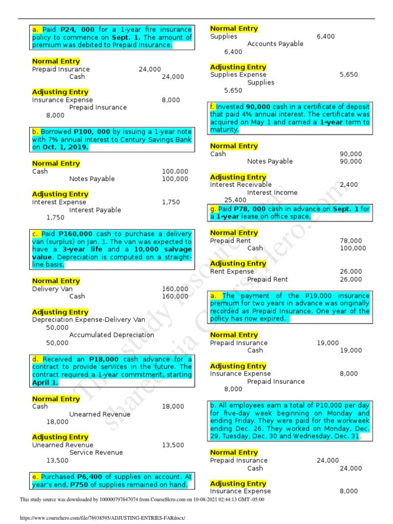 Adjusting Entries Far | PDF | Interest | Insurance