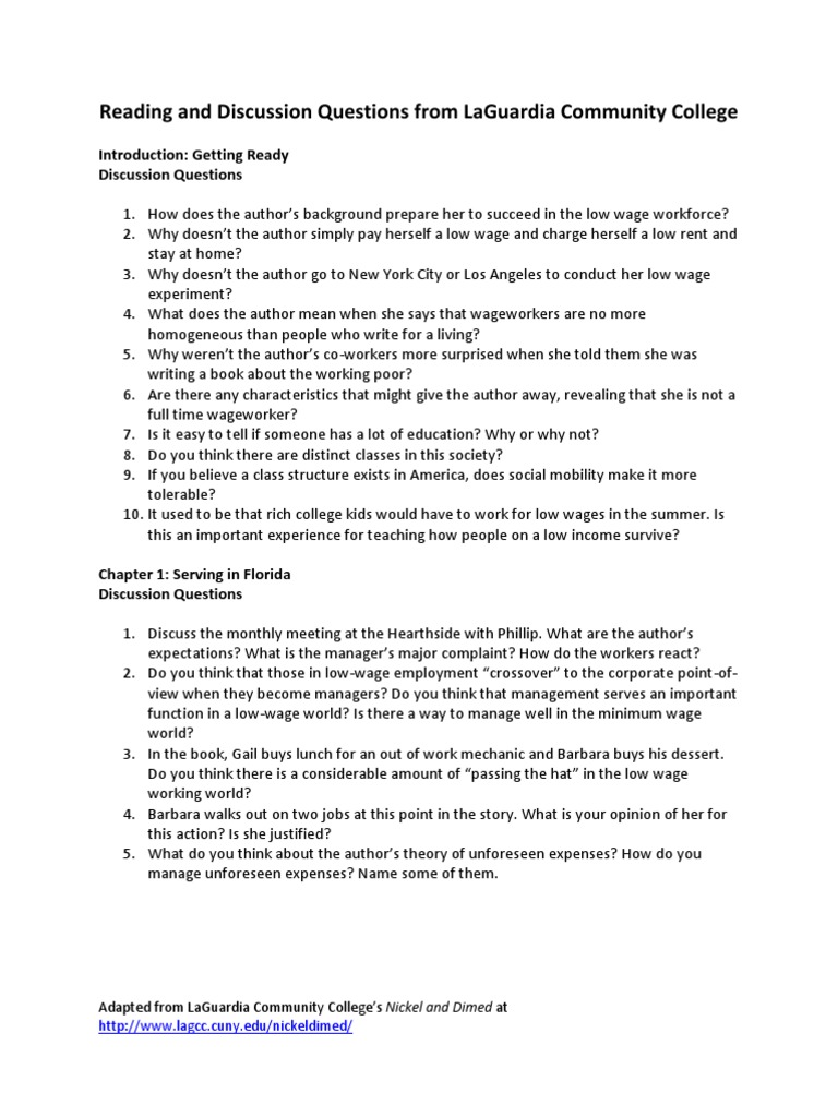 Reading and Discussion Questions From LaGuardia Community College | PDF ...