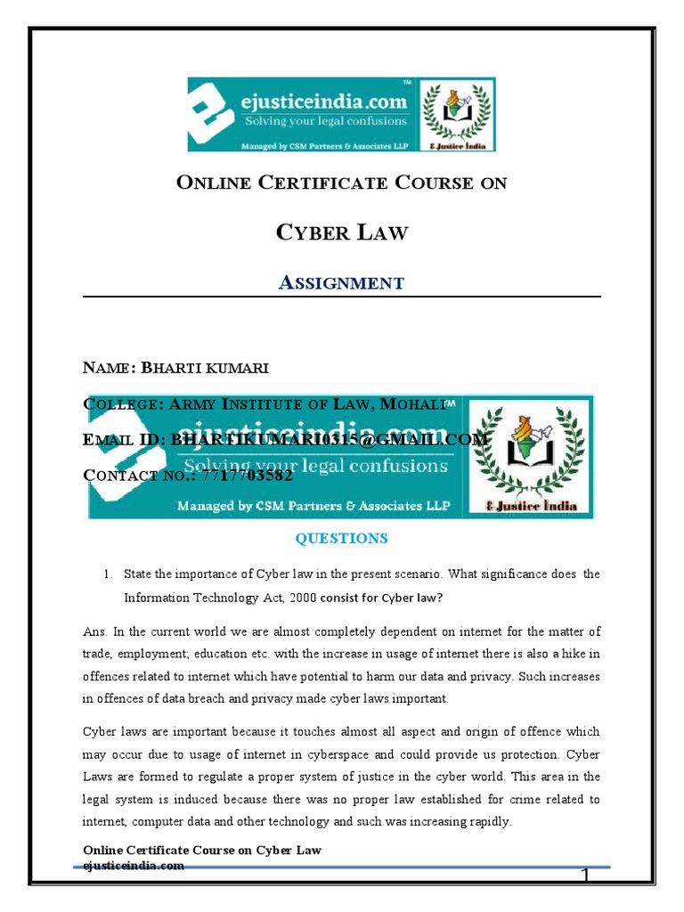 Assignment of Cyber Law | PDF | Cybercrime | Crime & Violence