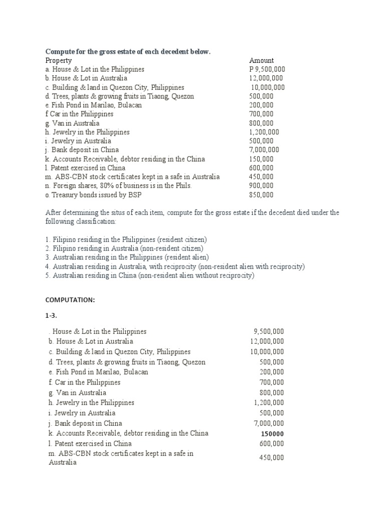 Gross Estate Computation for Non-Residents | PDF | Philippines