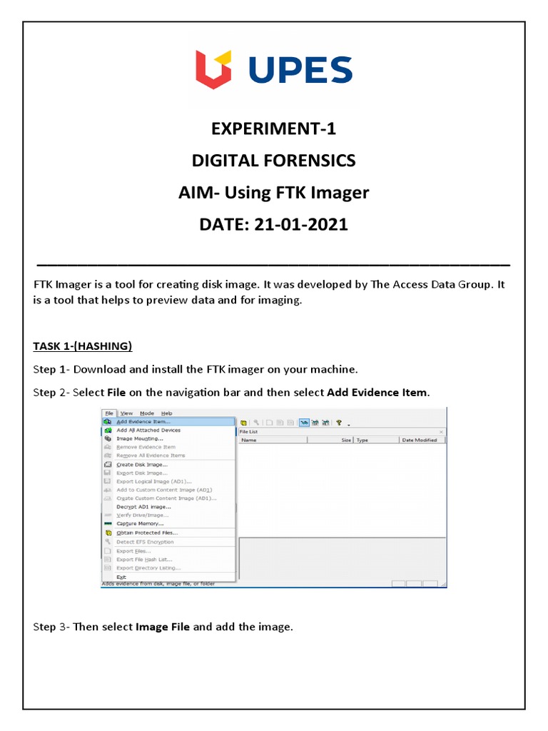 Experiment-1 Digital Forensics AIM-Using FTK Imager DATE: 21-01-2021 ...