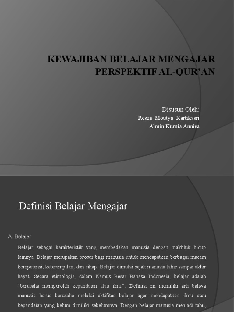 Makalah KEWAJIBAN BELAJAR MENGAJAR PERSPEKTIF AL-QUR'AN | PDF