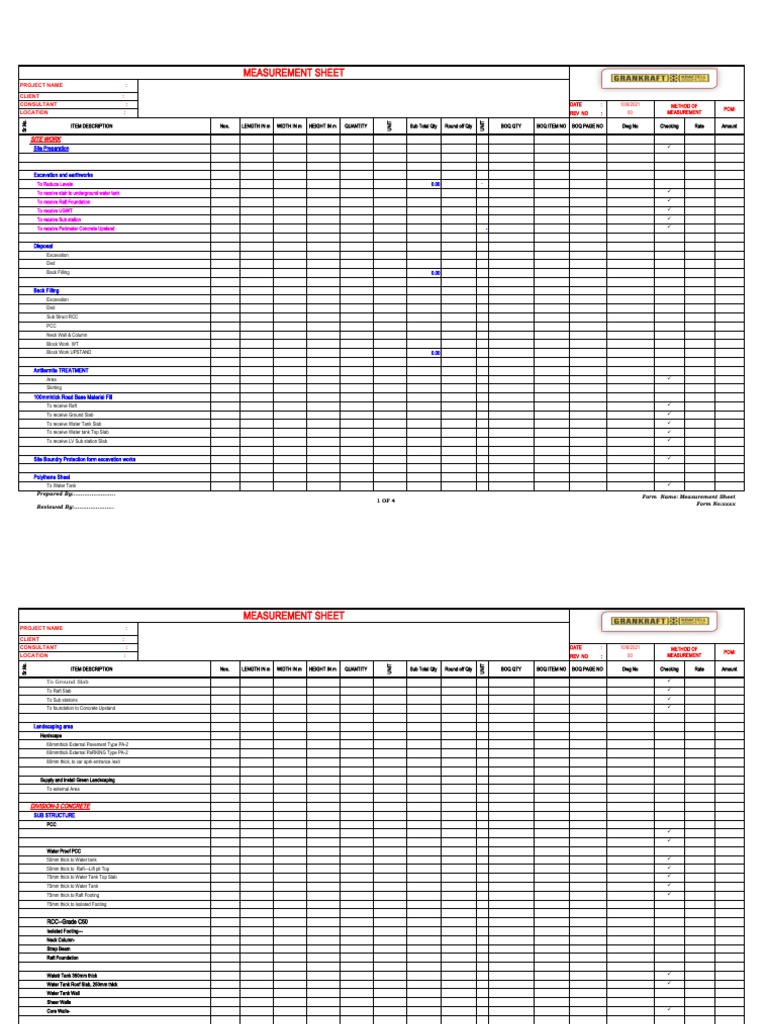 Measurement Sheet: Site Work | PDF | Stairs | Building Engineering