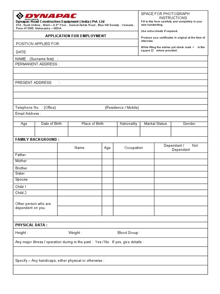 Atlas Copco (India) Limited Application For Employment: Dynapac Road ...