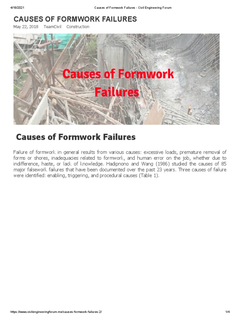 Causes of Formwork Failures - Civil Engineering Forum | PDF | Civil ...
