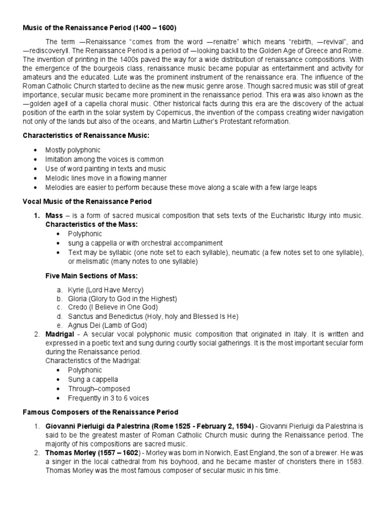 Music of The Renaissance Period and Baroque Period | PDF | Baroque ...