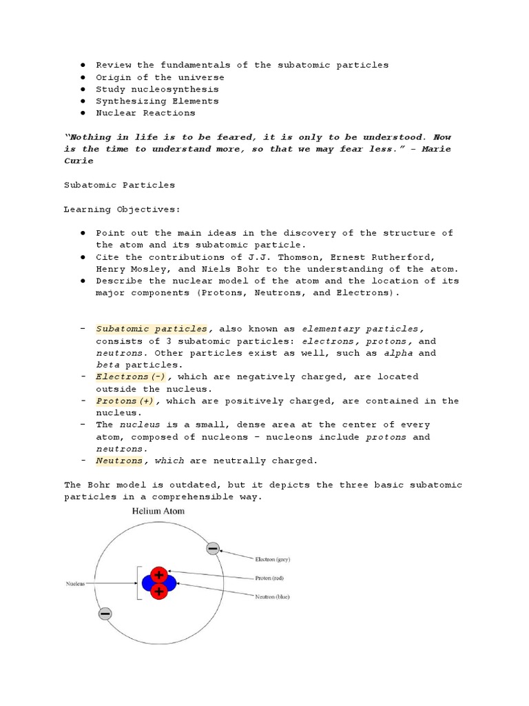 Subatomic Particles | PDF | Atoms | Atomic Nucleus