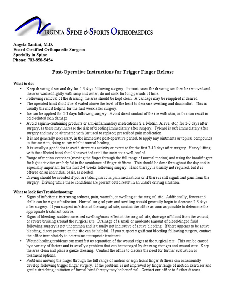 Post Op Trigger Finger Release | PDF | Surgery | Wound