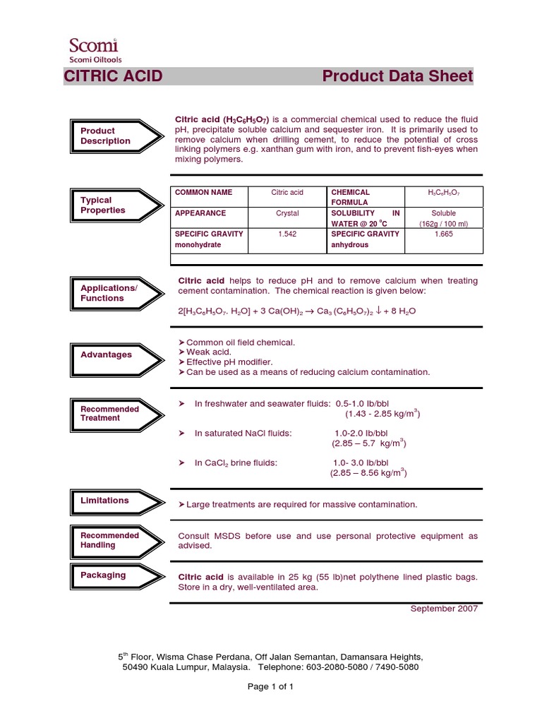 Citric Acid | PDF | Solubility | Ph