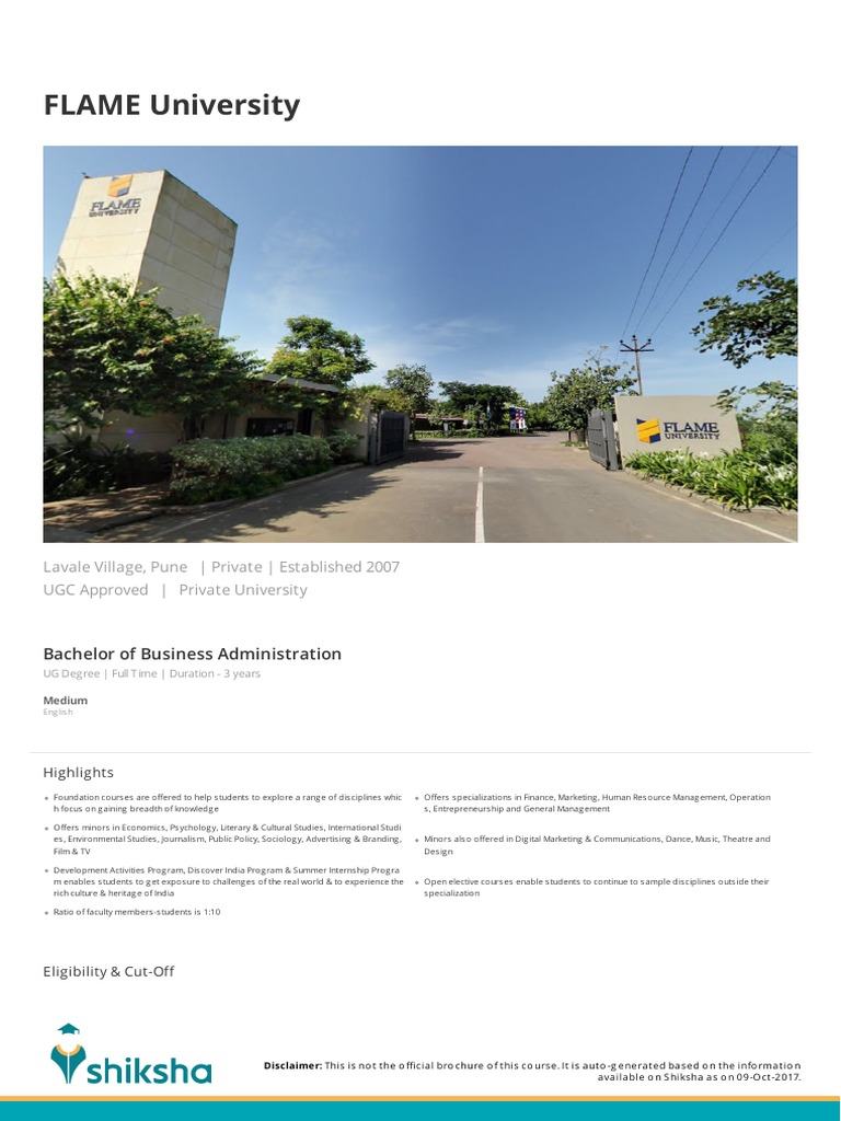 FLAME University: Bachelor of Business Administration | PDF ...