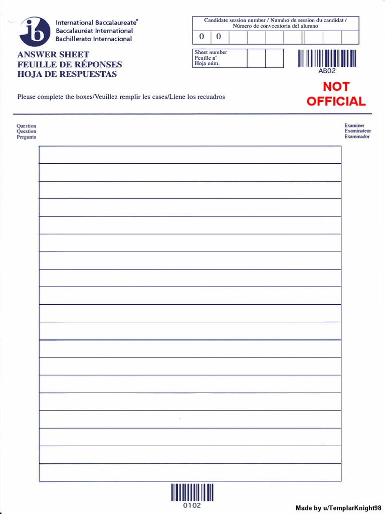 Generic IB Answer Sheet - NEW | PDF