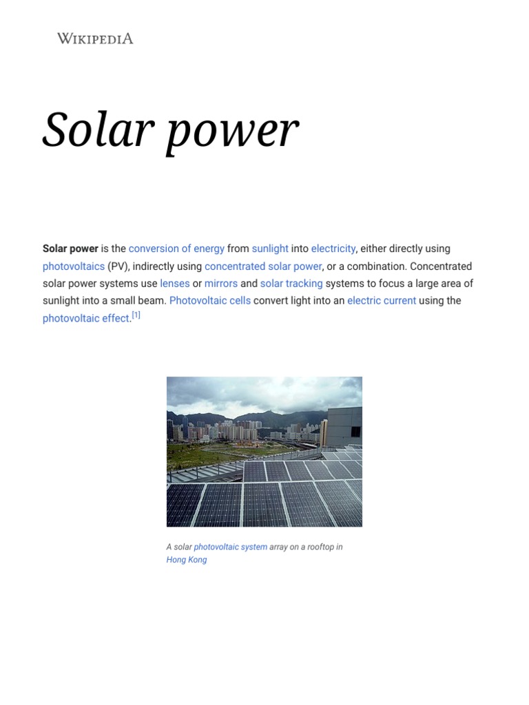 Solar Power - Wikipedia | PDF | Solar Power | Photovoltaics