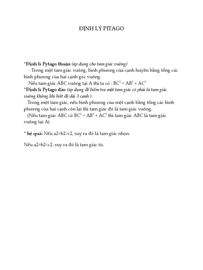 ĐỊNH LÝ PITAGO 9 | PDF