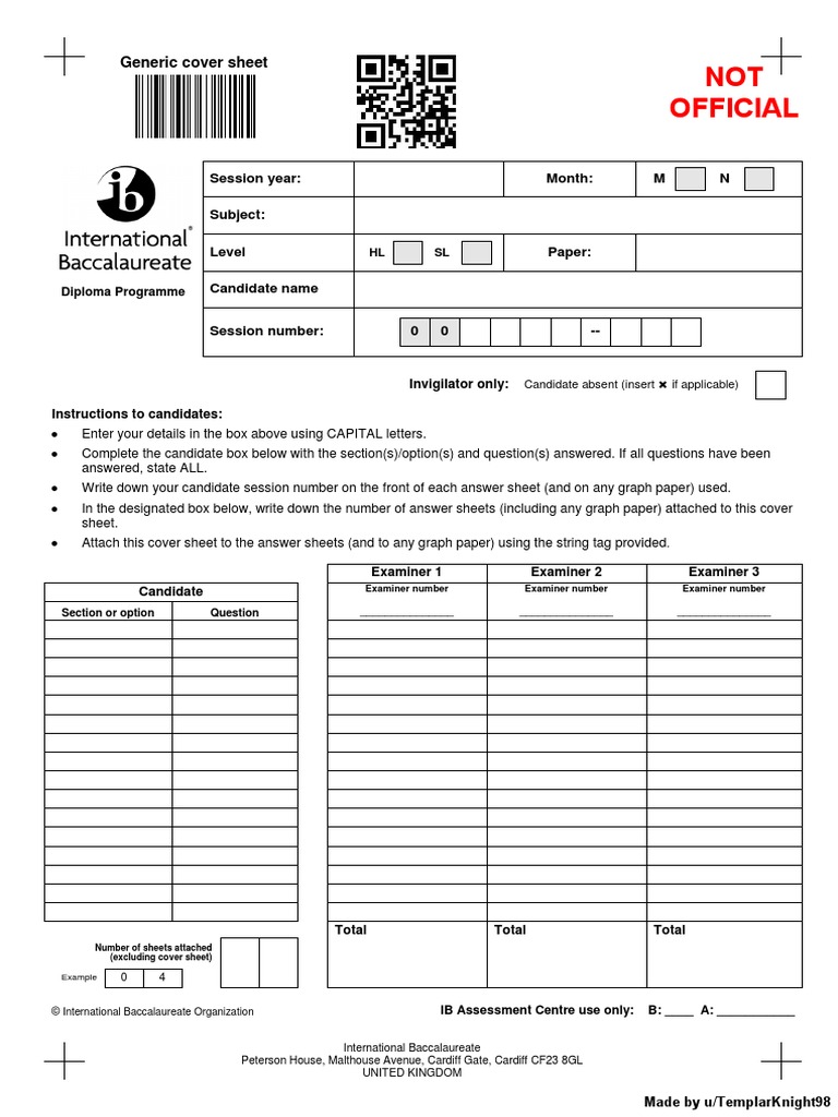 Generic IB Cover Sheet | PDF | Qualifications | Secondary Education