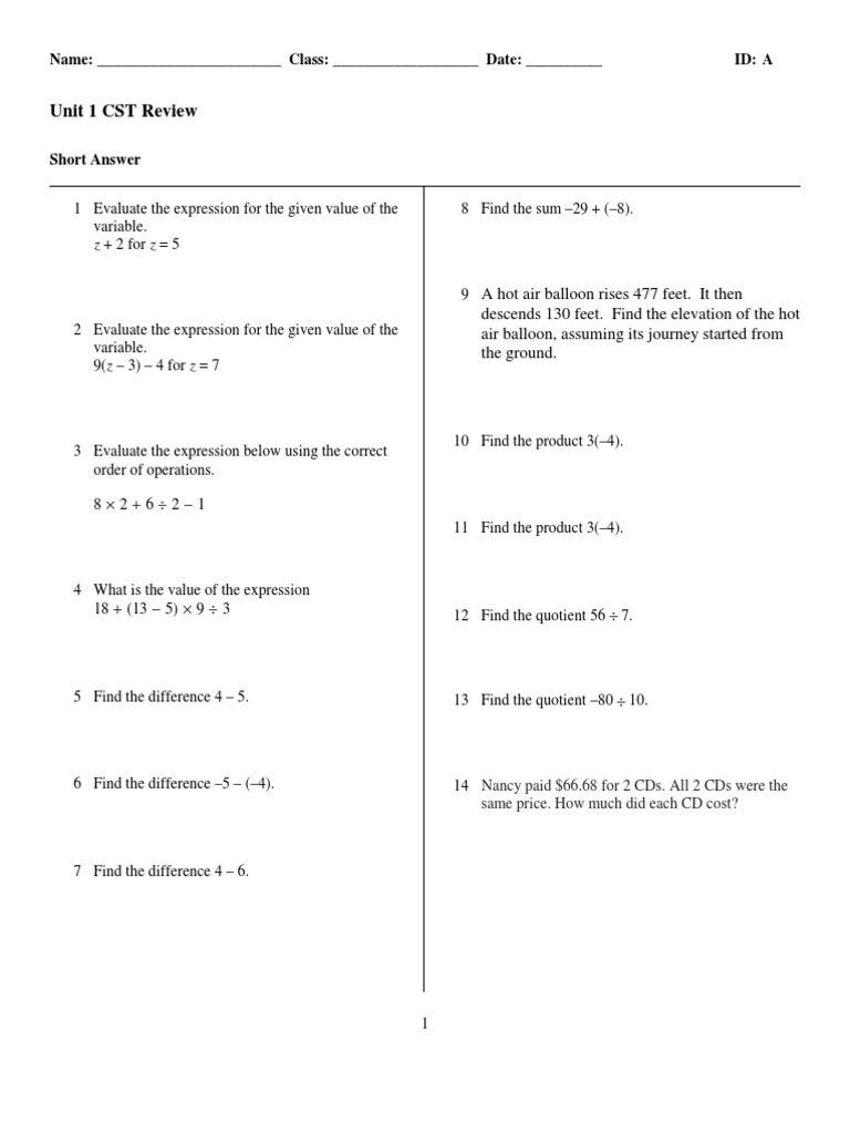 Unit 1 CST Review | PDF | Teaching Mathematics