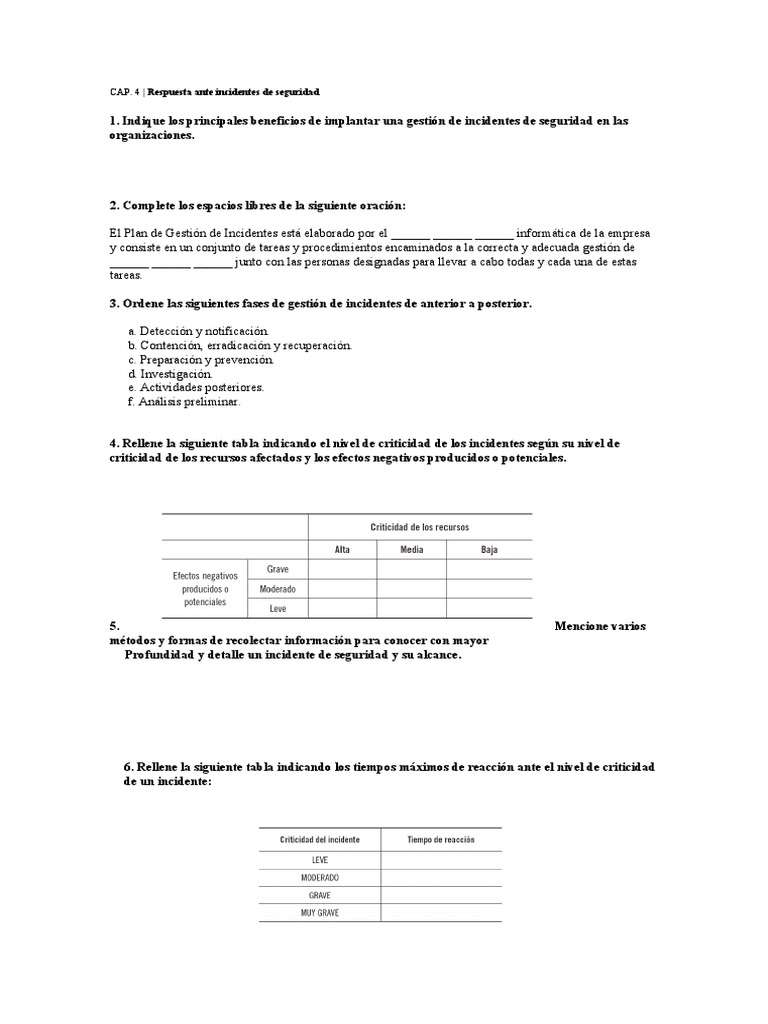 CAP.4 Ejercicios RespuestaAnteIncidentesSeguridad | PDF | Seguridad de ...