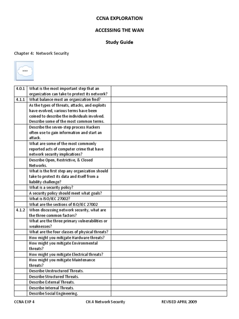 Ccna Exploration Accessing The Wan Study Guide: Chapter 4: Network Security | PDF | Denial Of ...