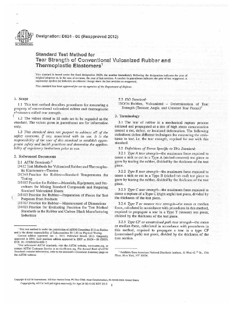 ASTM D624 - Tear Strength | PDF