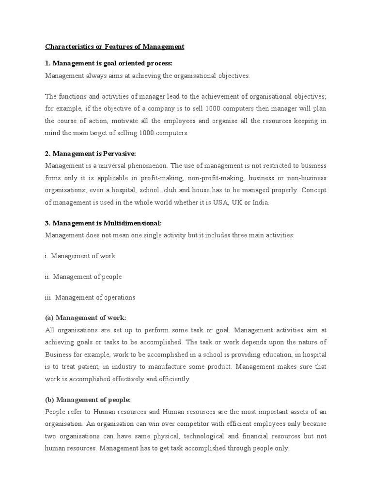 Key Characteristics of Management | PDF | Resource | Goal