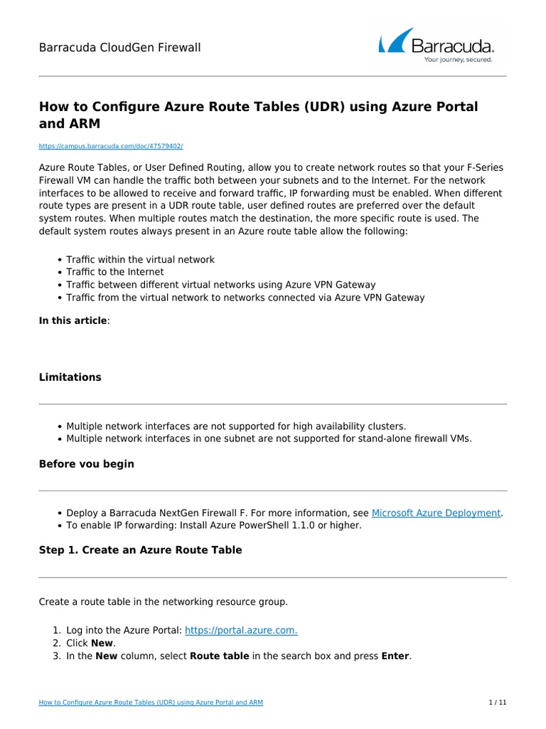 How To Configure Azure Route Tables (UDR) Using Azure Portal and ARM | PDF | Ip Address ...