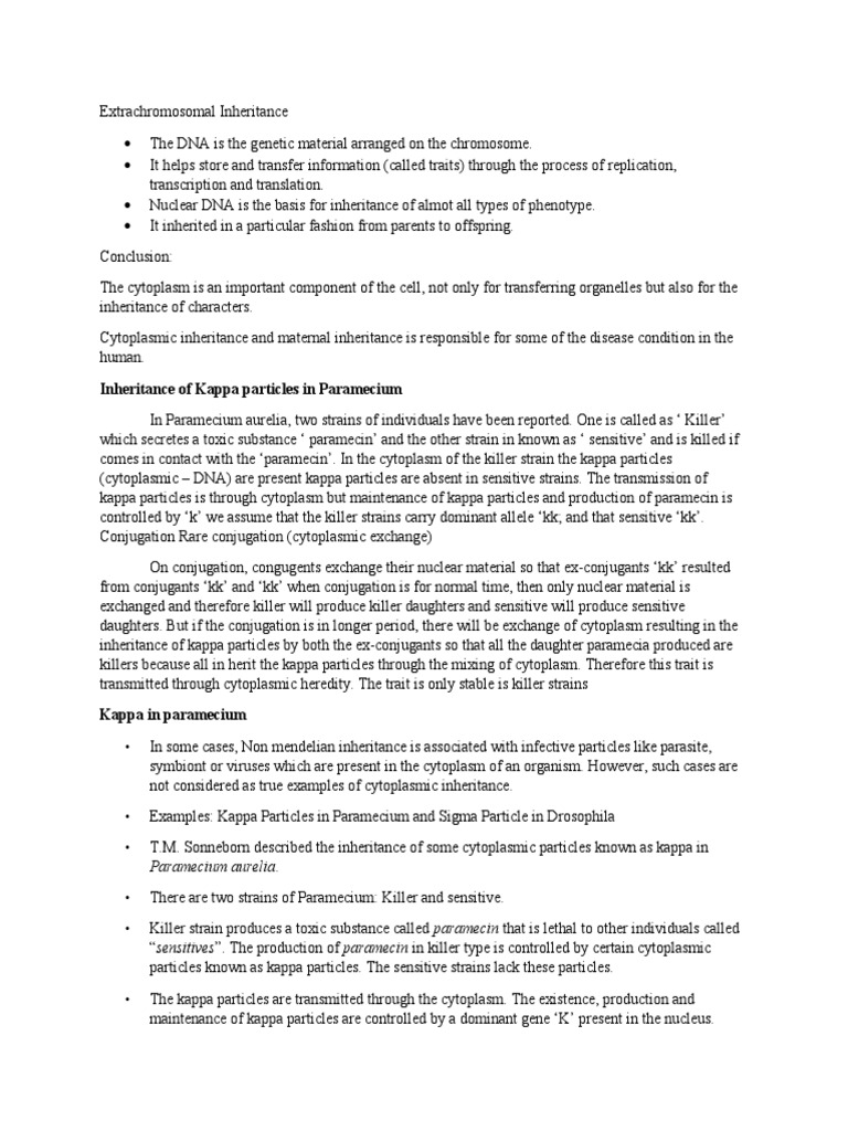 Kappa Particle Inheritance in Paramecium | PDF | Heredity | Biology