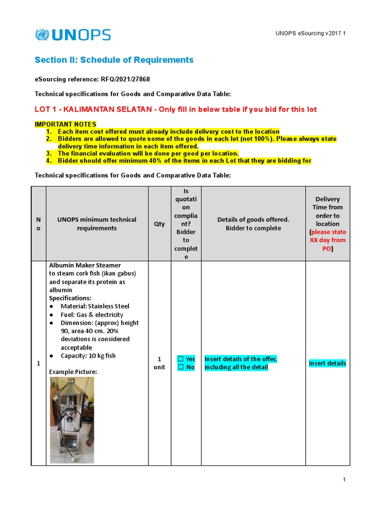 RFQ - Section - II - Schedule - of - Requirements - Rev 04102021 | PDF | Diesel Engine | Engines