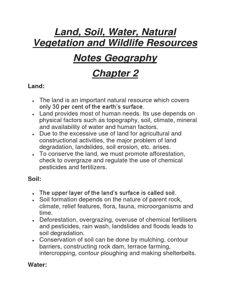 Understanding Land, Soil, Water, Natural Vegetation, Wildlife Resources ...