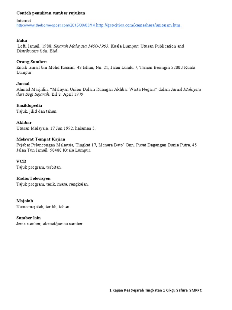 Contoh Penulisan Sumber Rujukan | PDF