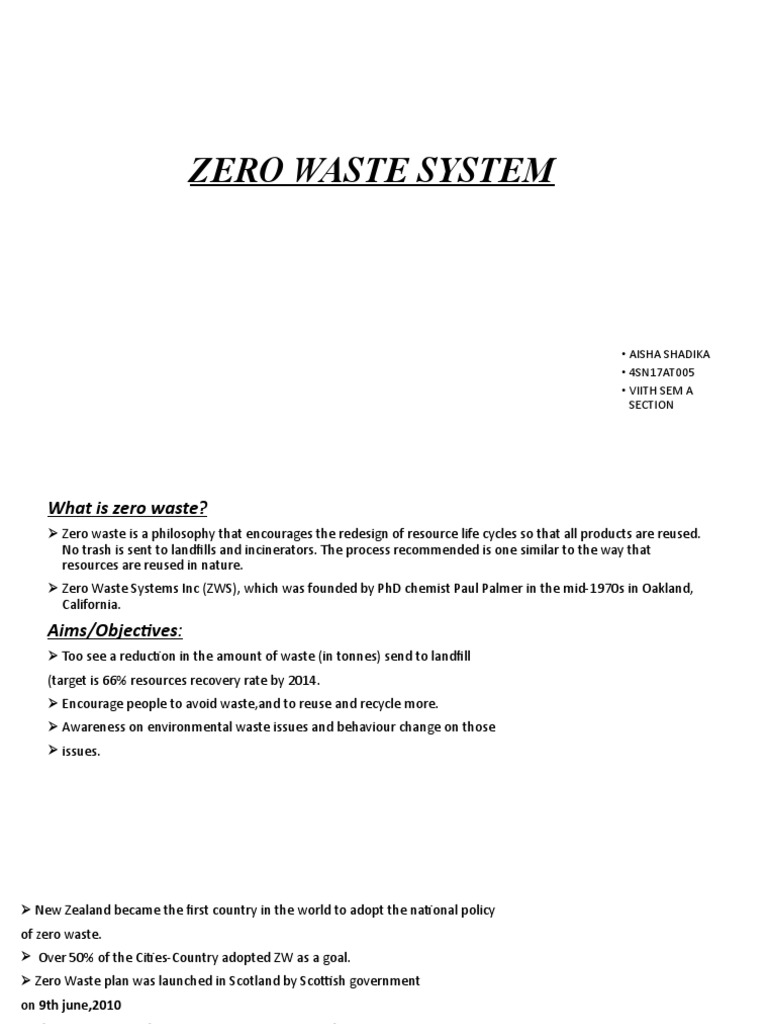 Zero Waste System: - Aisha Shadika - 4SN17AT005 - Viith Sem A Section ...