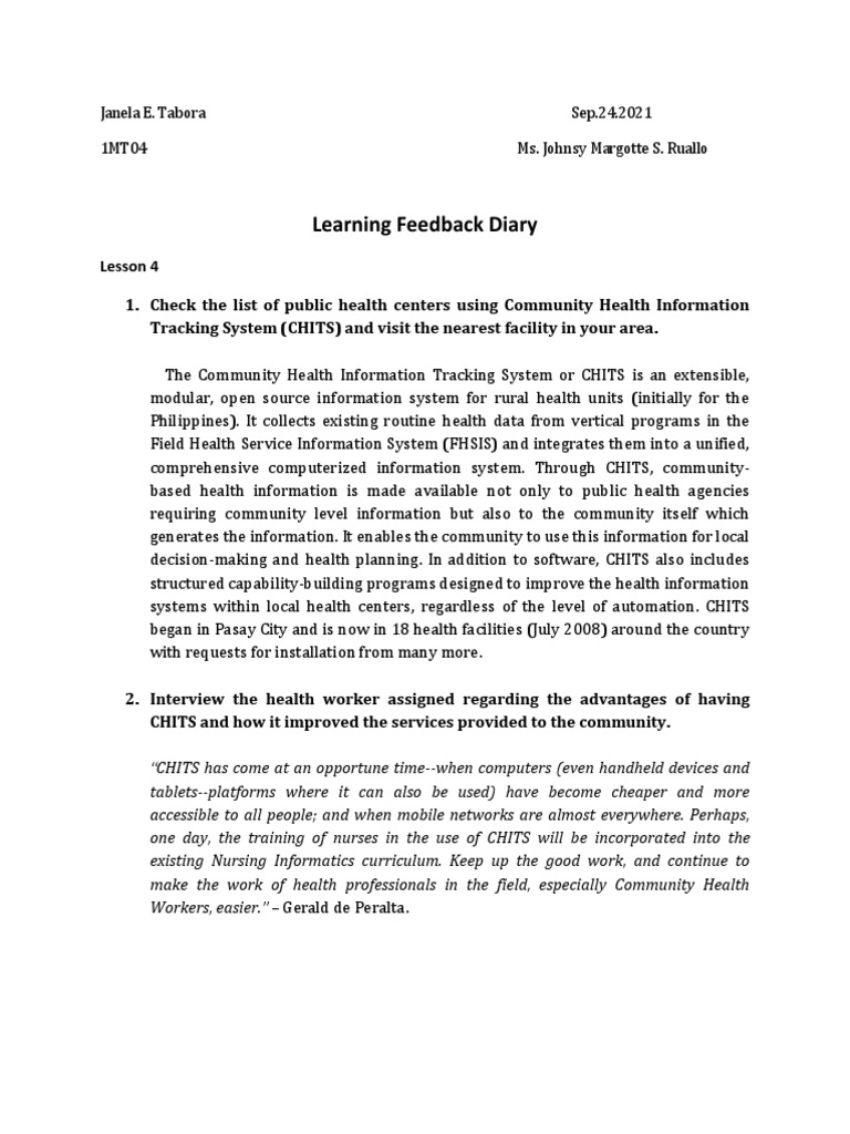 Actvity Sheet No.4 Tabora, J 1mt04 Hismls | PDF | Health Informatics | Information System