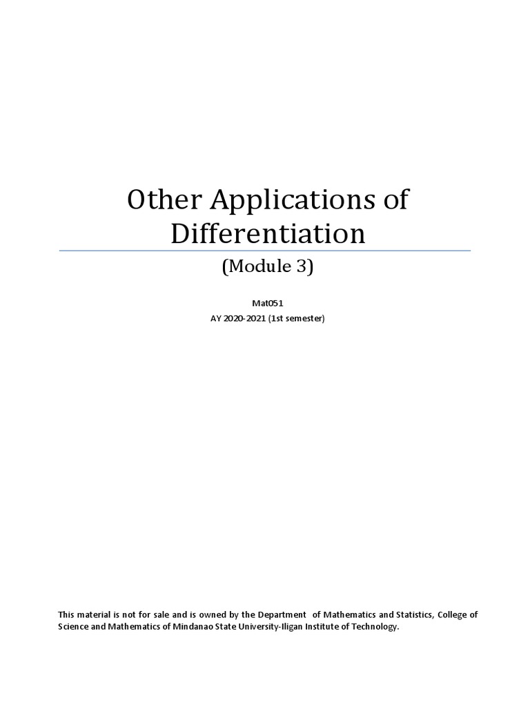 Module 3 Other Applications Of Differentiation Pdf Maxima And