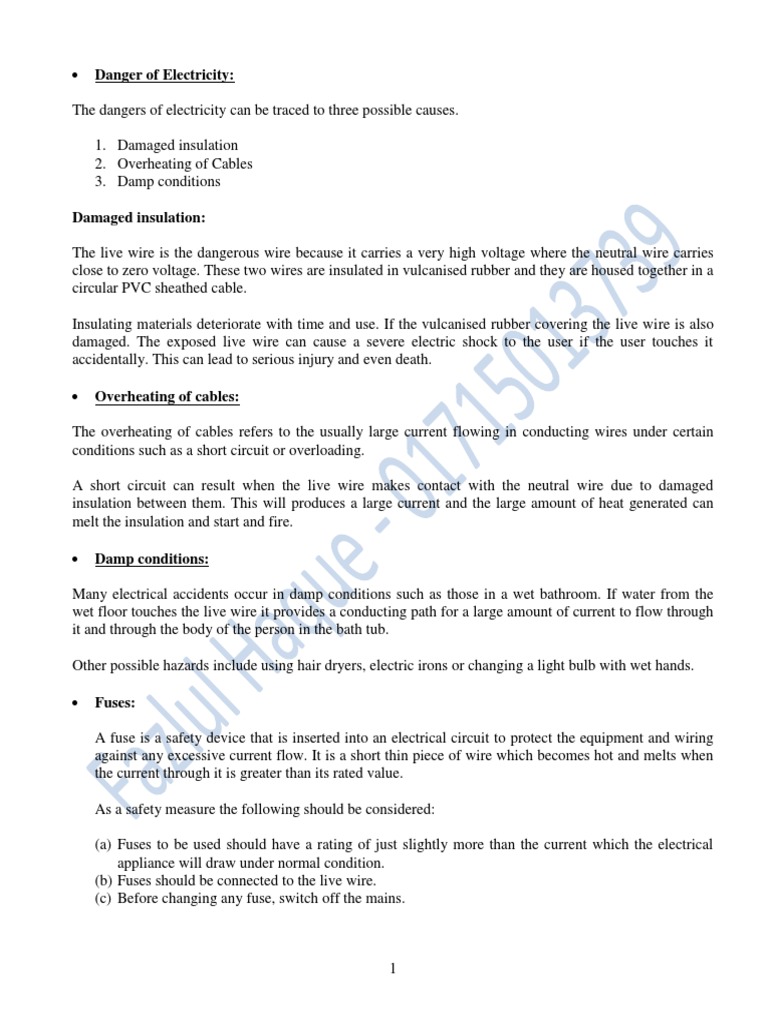 Cambridge O Level Physics Practical Electricity: Danger of Electricity ...