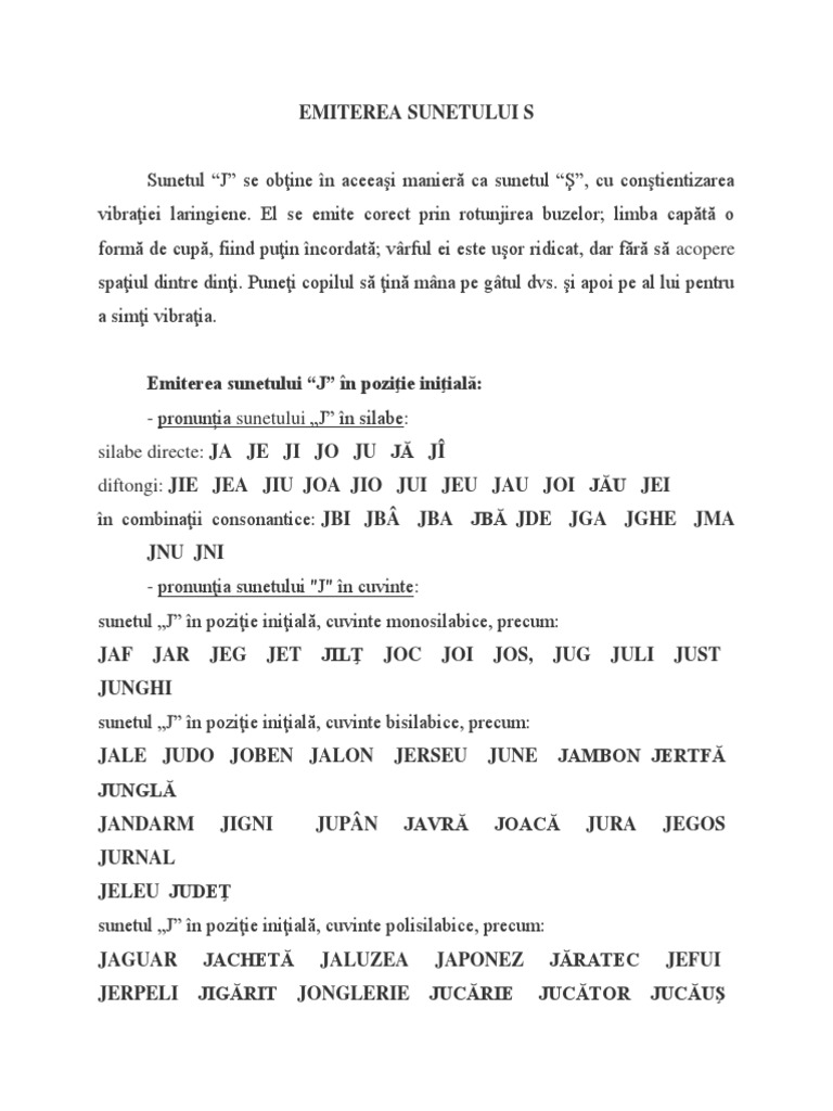 Exercitii Cu Sunetul J | PDF