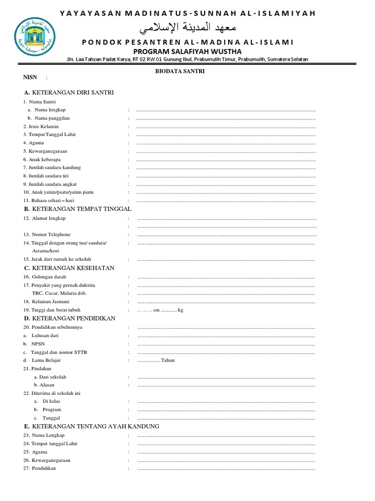 Lembar Biodata Santri | PDF | Griya & Taman