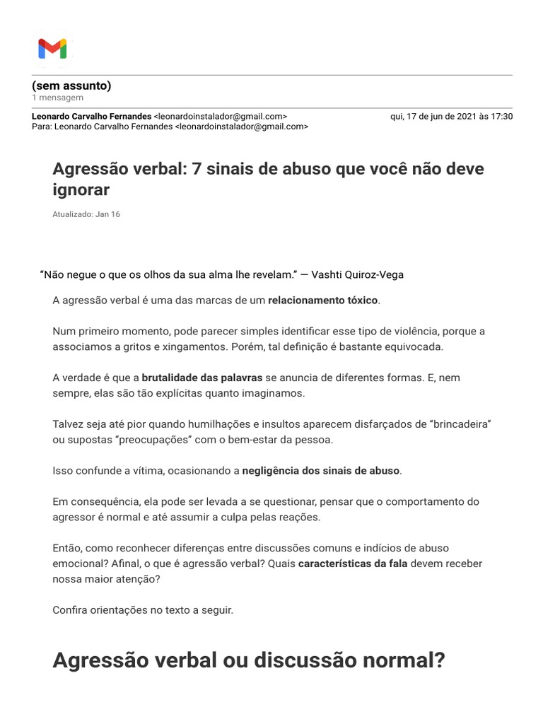 Agressão Verbal | PDF | Agressão | Violência