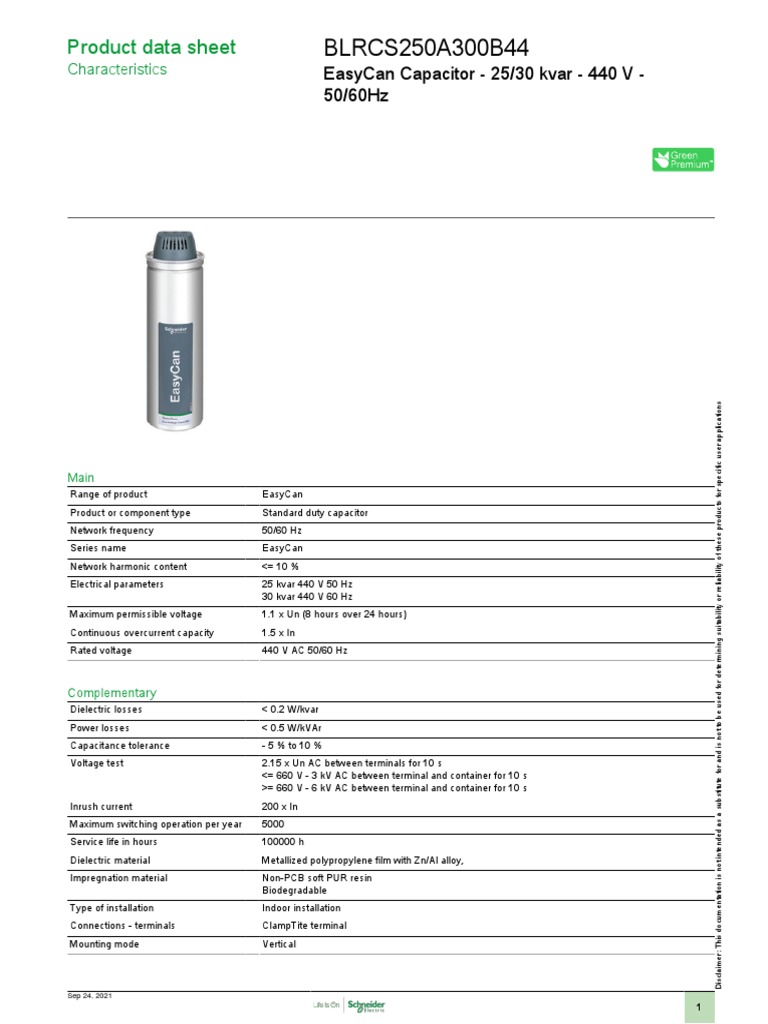 BLRCS250A300B44: Product Data Sheet | PDF | Capacitor | Alternating Current