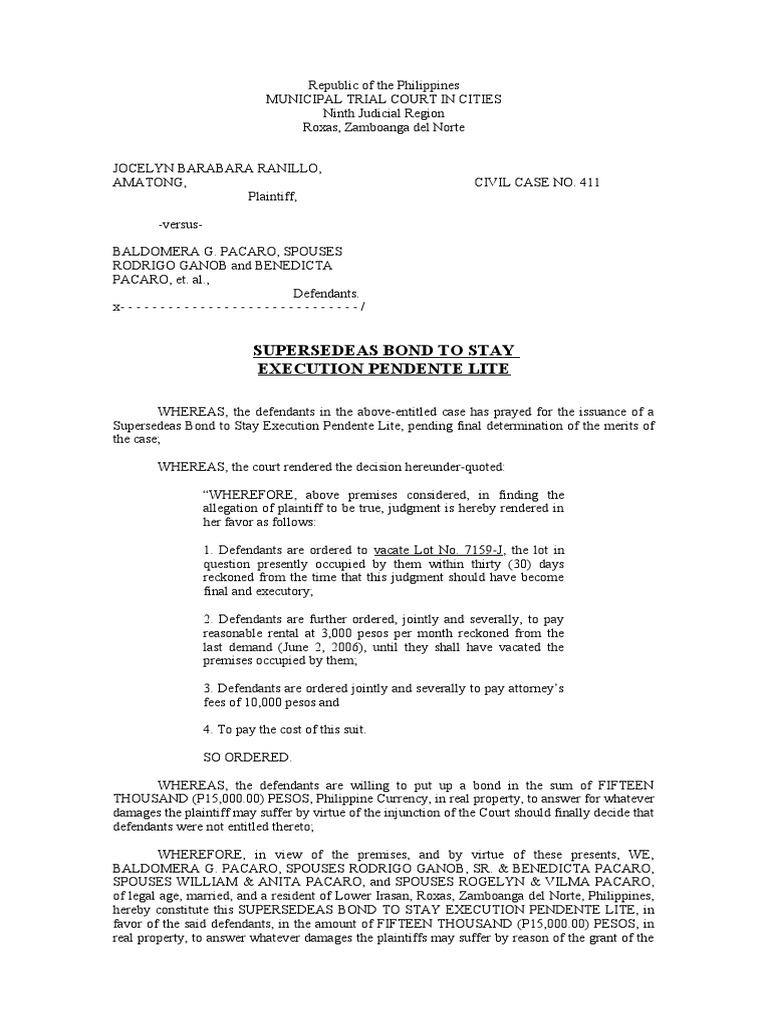 Supersedeas Bond | PDF | Lawsuit | Supersedeas Bond