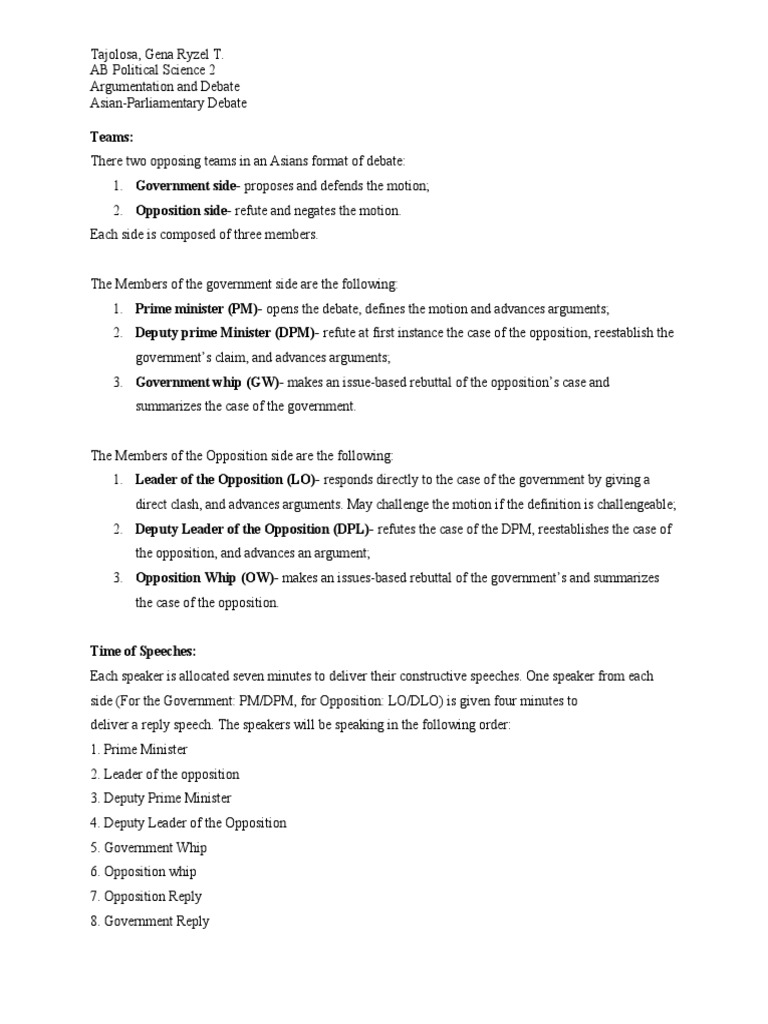 Asian Parliamentary Debate Notes | PDF