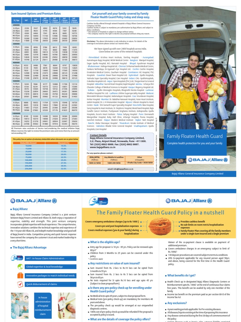 Bajaj Health Guard Family Floater Plan | PDF | Insurance | Health Care