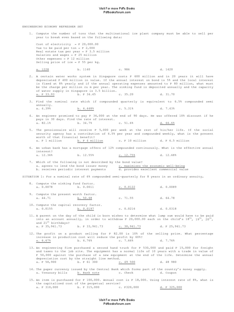 Engineering Economy Refresher Set | PDF | Depreciation | Interest