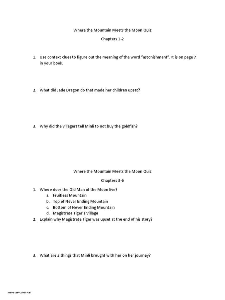 Where The Mountain Meets The Moon Chapter Quizzes-1 | PDF