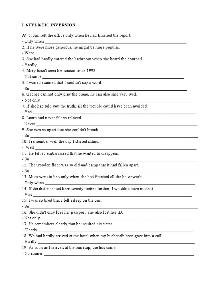 Stylistic Inversion in English: A Cloze Test of Inverted Structures | PDF