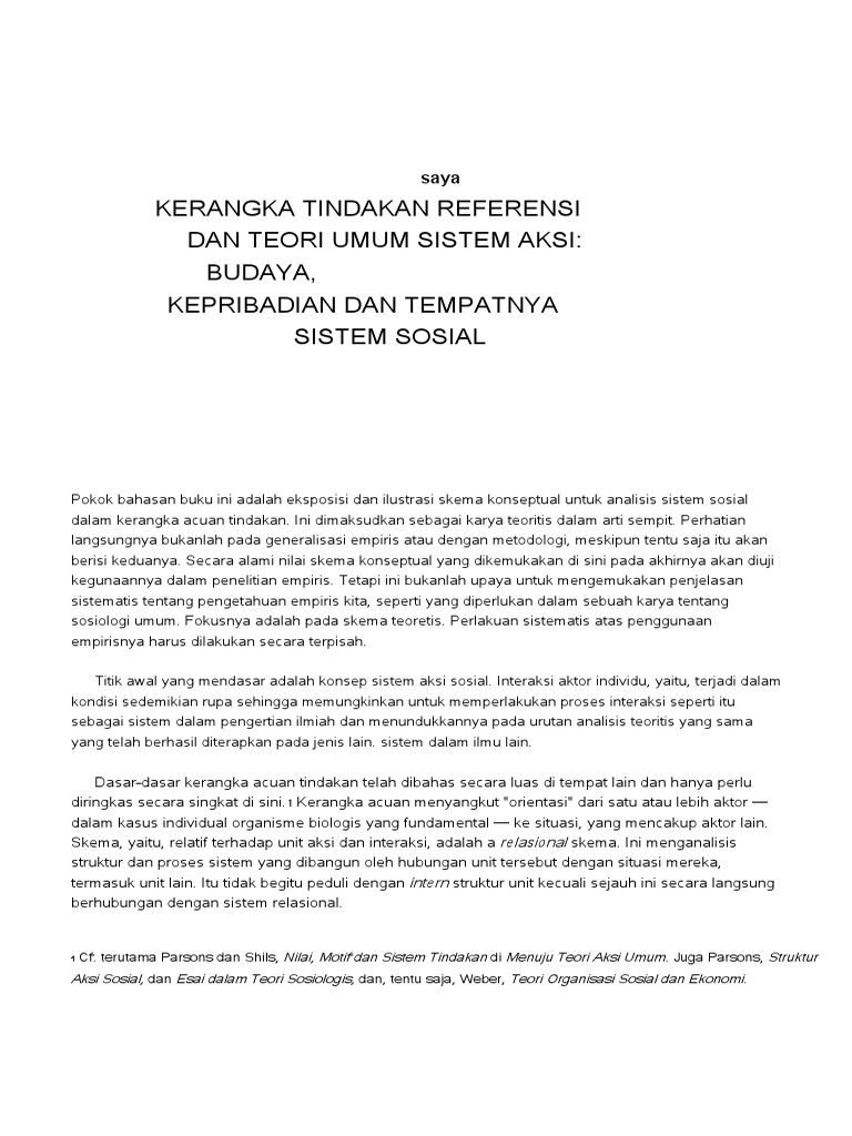 Kerangka Teori Sistem Sosial Parsons | PDF