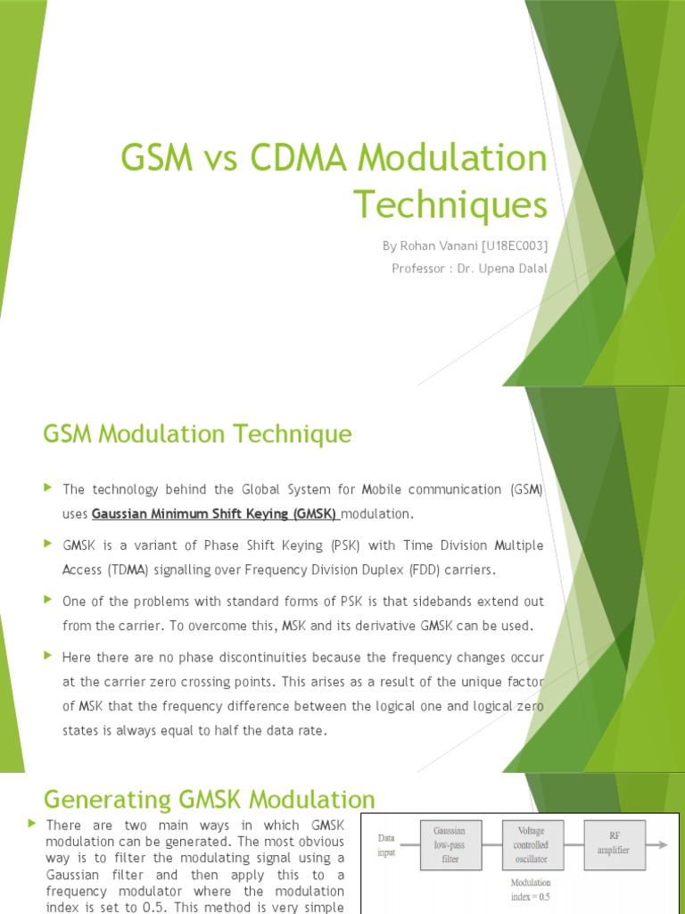 GSM Vs CDMA Modulation Techniques: by Rohan Vanani (U18EC003) Professor ...