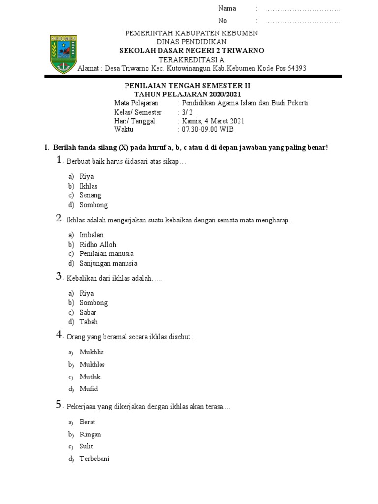 Soal PTS PAI Kelas 3 | PDF