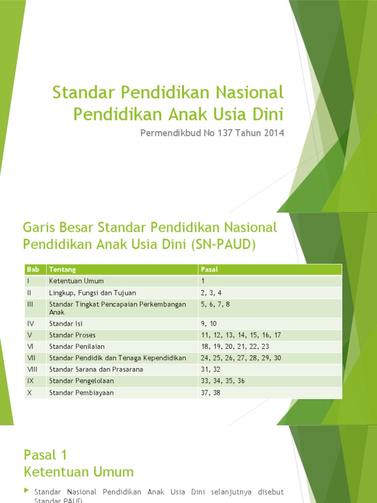 Standar Pendidikan Nasional Pendidikan Anak Usia Dini | PDF